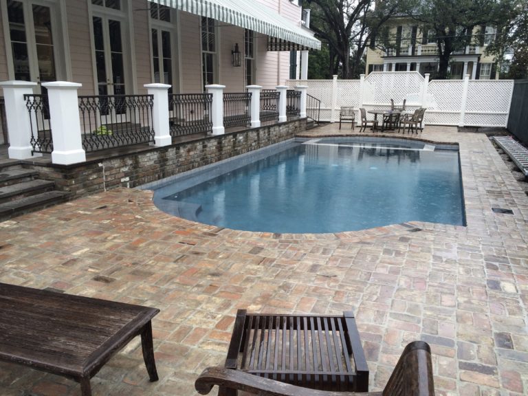 raised brick porch on a pool and spa - Crystal Pools and Spas
